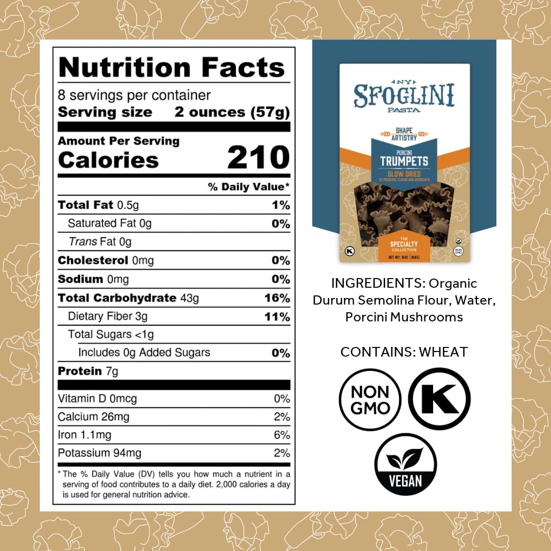 Organic Porcini Trumpets Pasta - Sfoglini